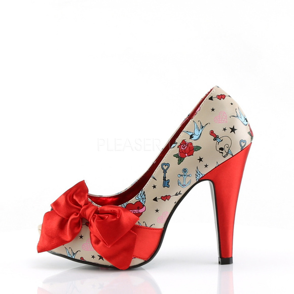 Shoes | Tattoo Heart Skull Bow Pin Up Shoes High Heels | Poshmark